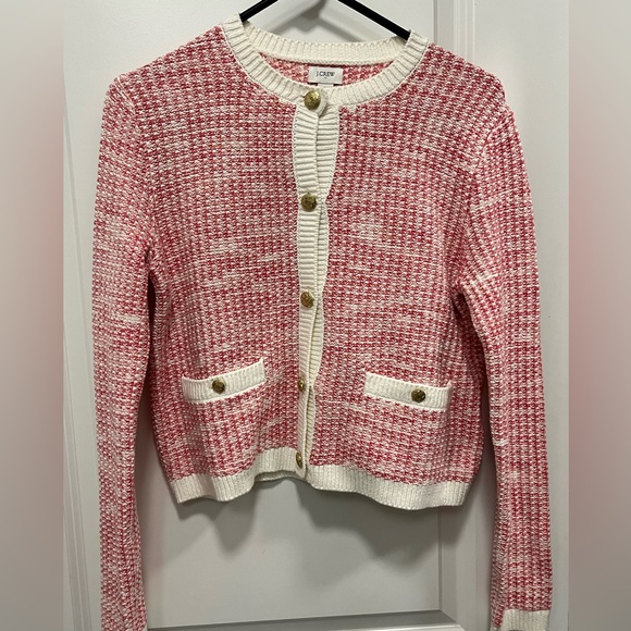 J. Crew | Sweaters | J Crew Preppy Pink And Cream Cardigan Sweater With ...